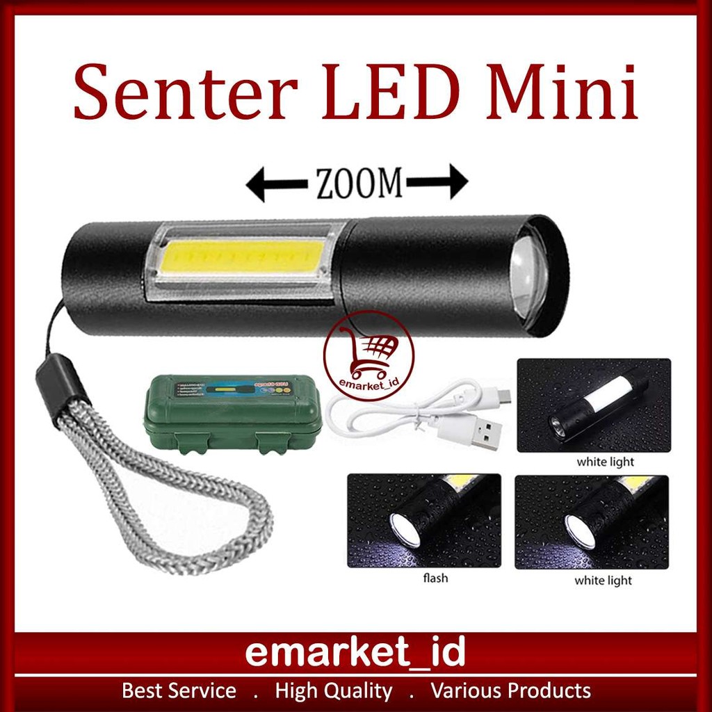 Jual EM Lampu Senter Mini Portable LED COB Zoom E039X / USB Charge ...