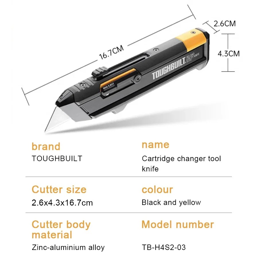 Jual TOUGHBUILT TB-H4S2-03 Reload Utility Knife With 2 Blade Magazines ...