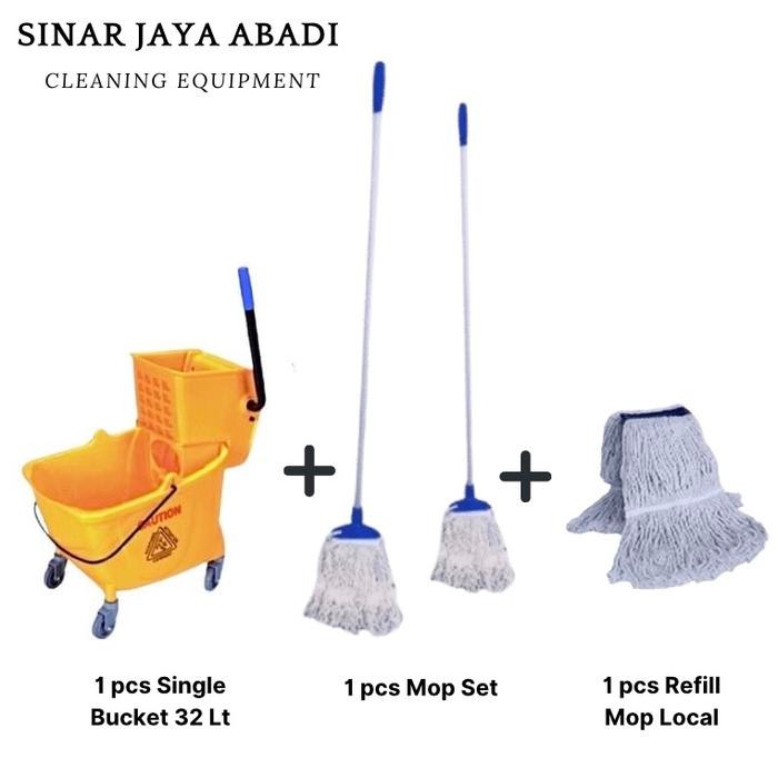 Jual SINGLE BUCKET WRINGER PRESS 32 LITER + DUST MOP PEL SET + REFILL ...