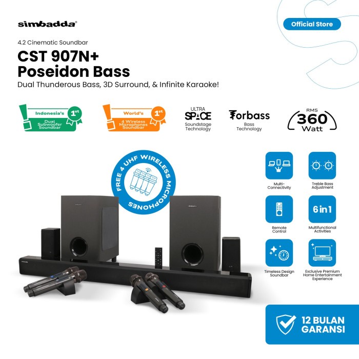 Jual Simbadda CST 907N+ Poseidon Bass Soundbar Dual Subwoofer Speaker ...