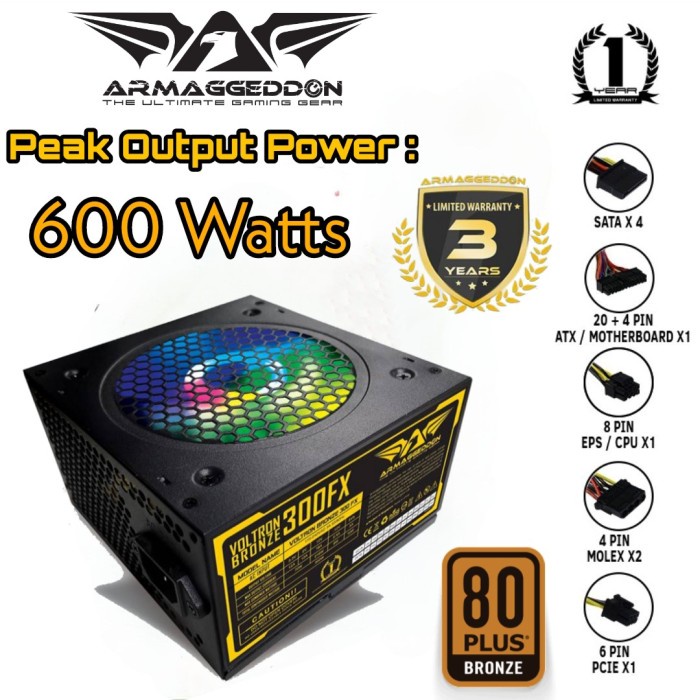 Jual Power Supply Armaggeddon 300FX Voltron 80+ Max 600 Watt PSU Gaming OEM | Shopee Indonesia