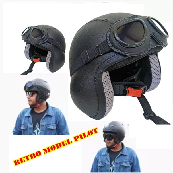 Jual Helm Retro Model Pilot Bogo Pilot Dewasa Sni Full Kulit | Shopee ...