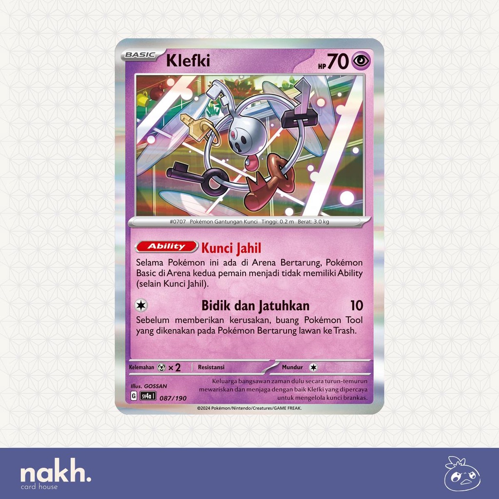 Jual Kartu Pokemon TCG Indonesia Harta Berkilau ex sv4a 087/190 Klefki | Shopee Indonesia