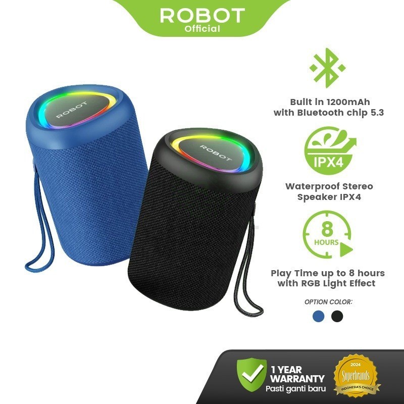 Jual ROBOT Speaker Bluetooth Wireless Bass RGB Waterproof IPX4 Bluetooth 5.3 1200mAH TWS ...