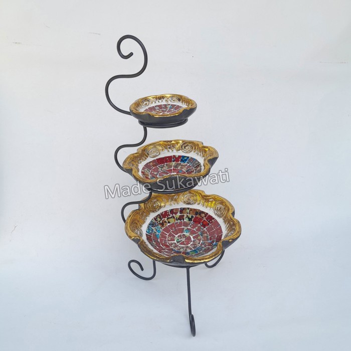 Jual :>:>:>:>] Kerajinan Wadah keramik mozaik tingkat 3 rangka besi ...