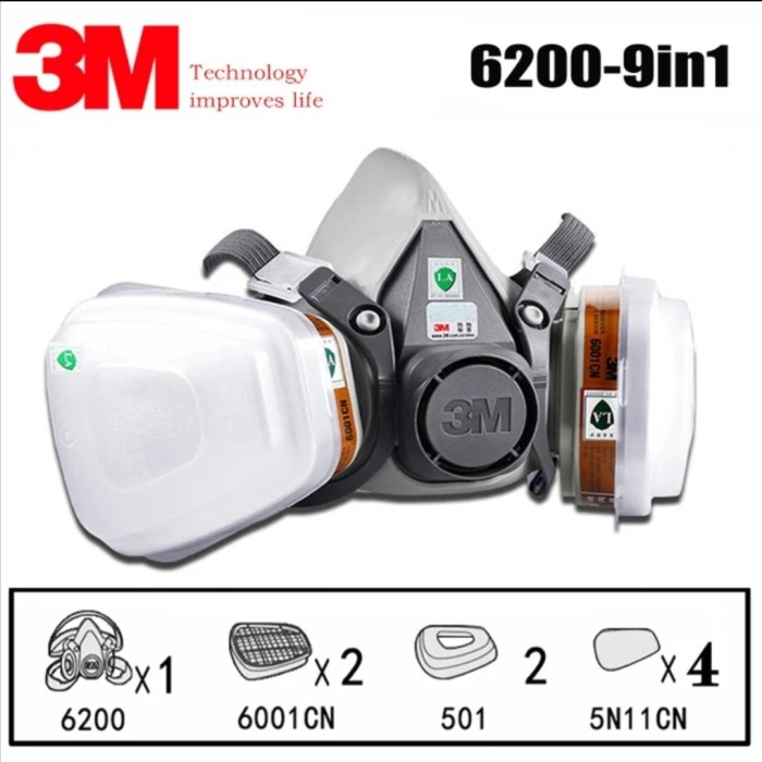 Jual 3M 6200 Masker Gas Respirator + Cartridge 3M 6001 Complete Set | Shopee Indonesia
