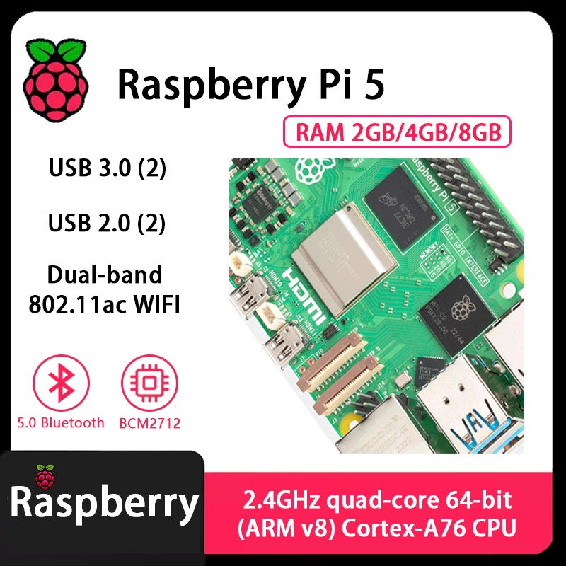 Jual Official Original Raspberry Pi 5 Cortex-A76 Linux 2Gb 4Gb 8Gb Arm ...