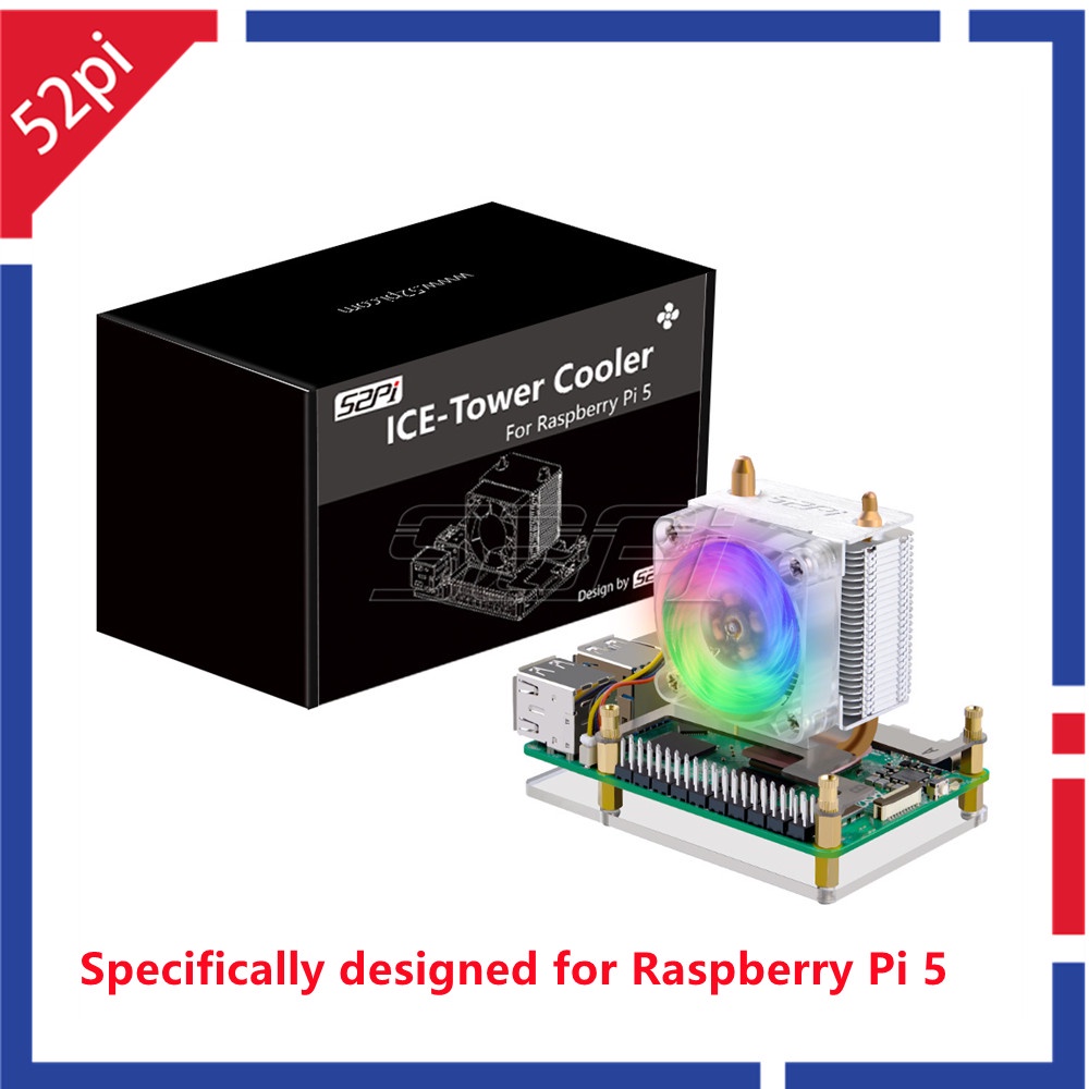 Jual NEW 52Pi Raspberry Pi 5 ICE-Tower Cooler CPU RGB LED Light Cooling Fan Raspberry Pi 5 ...