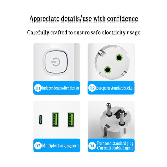 Jual Stop Kontak Grounding 5 Lubang USB Type C EU Plug 10A 110-250V 2500W | Shopee Indonesia