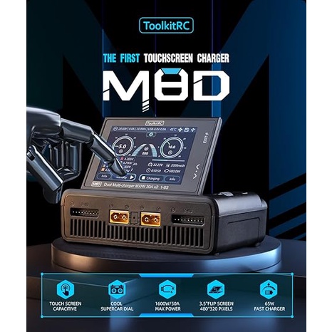 Jual ToolkitRC M8D Dual Channels 50A DC Charger 65W 1600W Fast Charge for 1-8S Lipo Battery ...