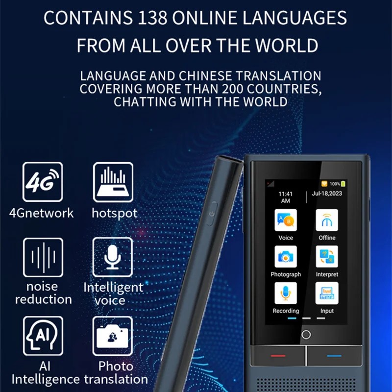 Jual Z6 Ai Voice Translator 117 Languages 3.1Inch Ips Screen 4G Sim Card Internet 8G Memory ...