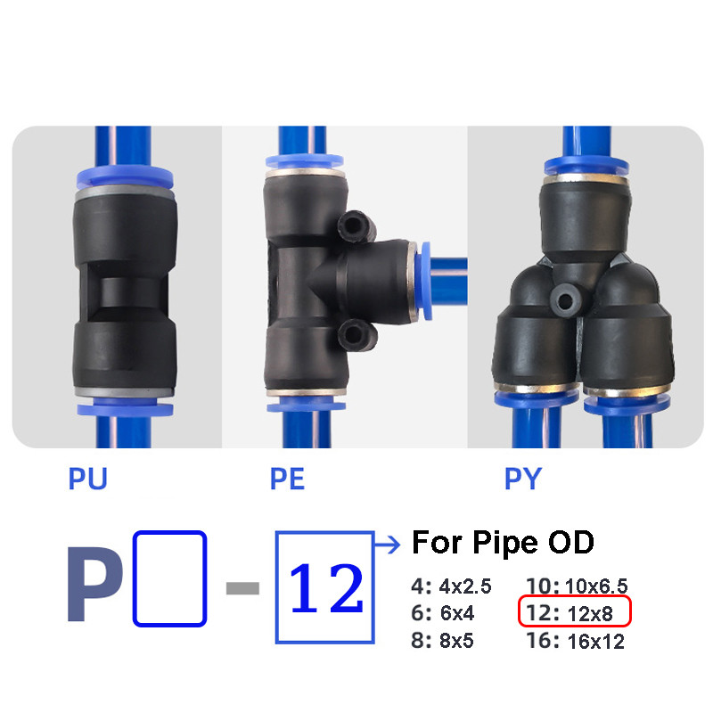 Jual 12mm Pneumatic Fittings PU PE PV PY PM PZA PK SA PPF Quick Connector Air Hose Tube ...
