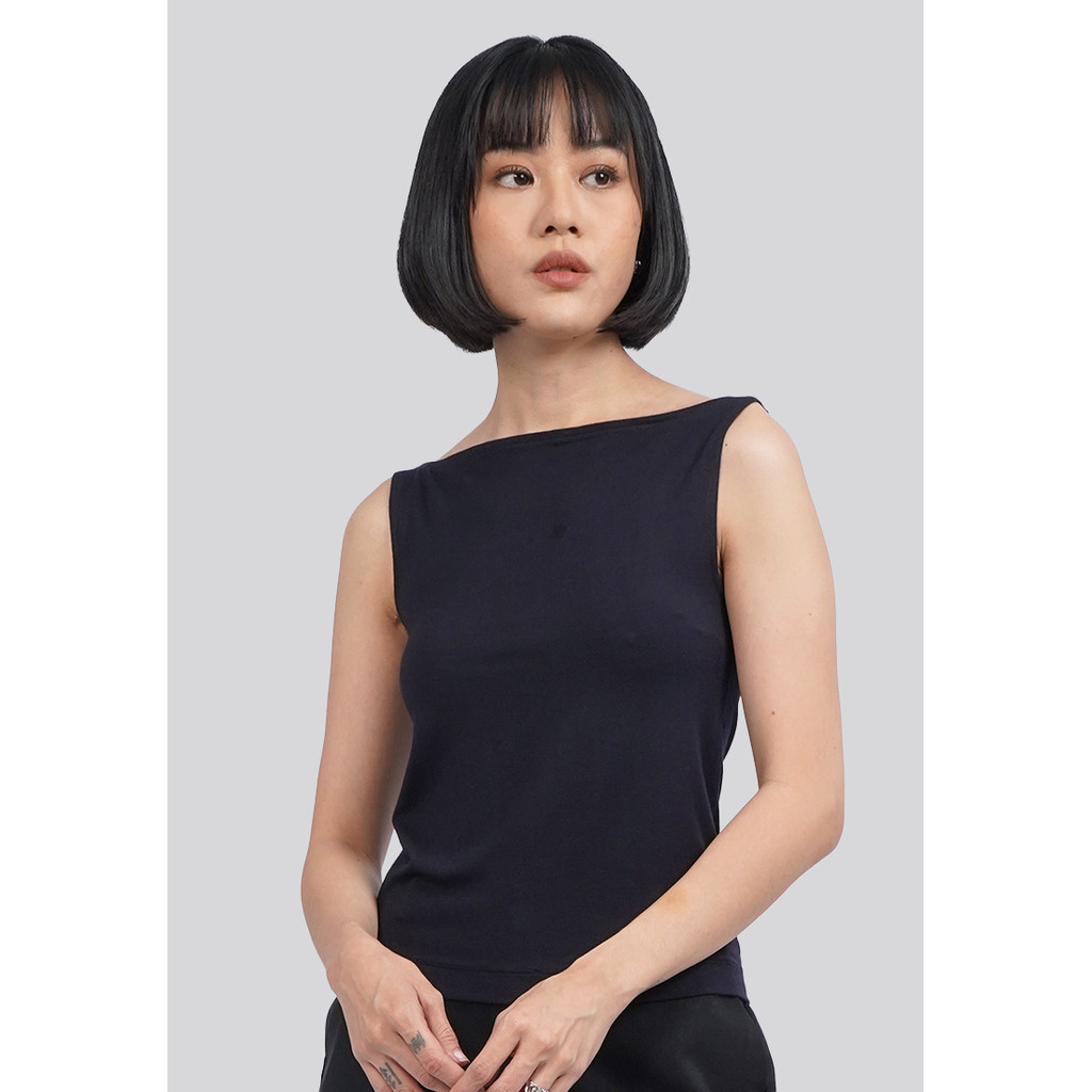 Jual Executive Sleeveless Boat Neck Active Top Black | Shopee Indonesia