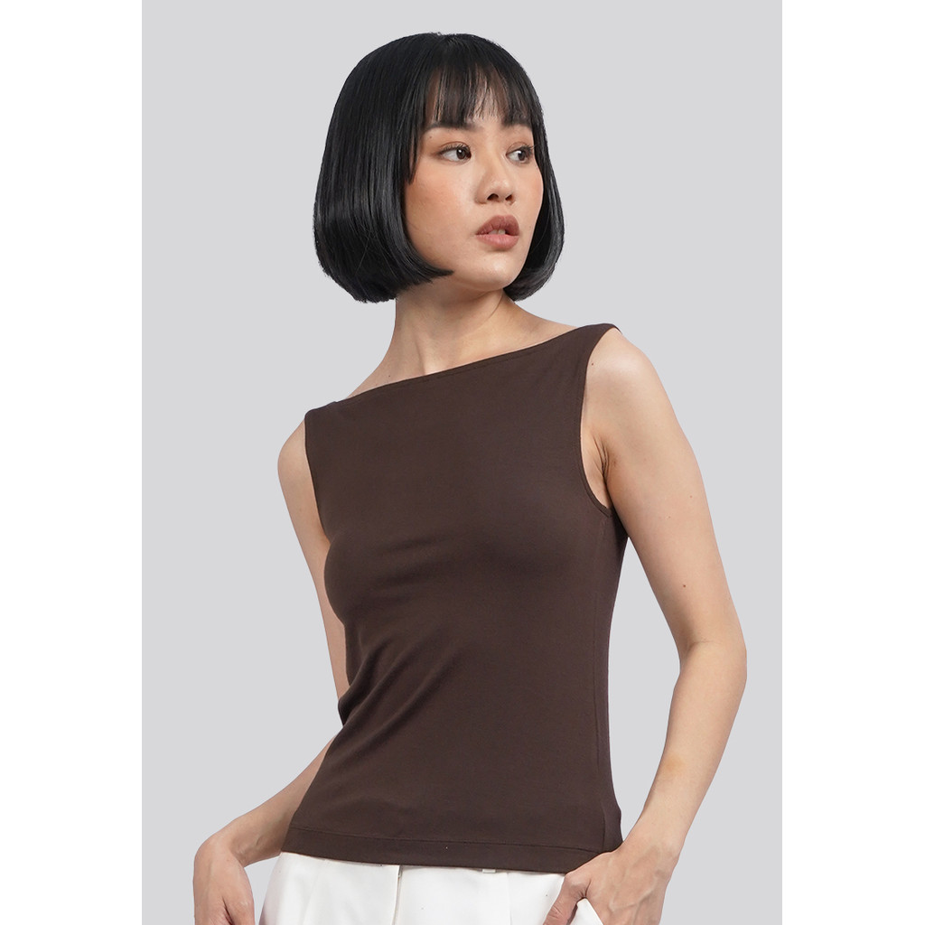 Jual Executive Sleeveless Boat Neck Active Top Brown | Shopee Indonesia