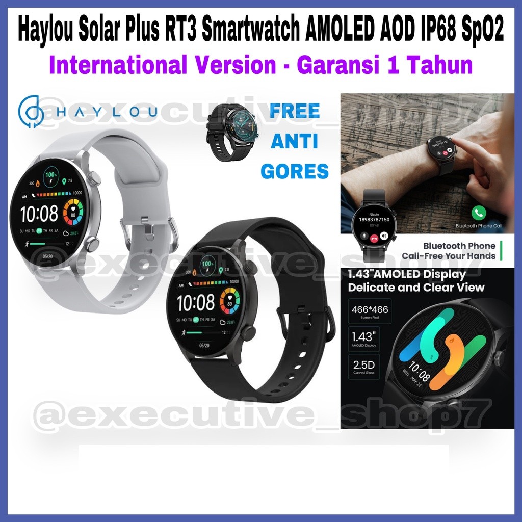 Jual Mex - Haylou Solar Plus RT3 Smartwatch AMOLED AOD IP68 Sp02 International Version - Garansi ...