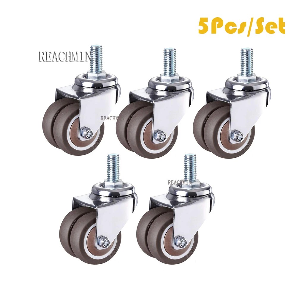 Jual 5Pcs/Set Heavy Duty 2Swivel Stem Rubber Caster Wheels M12 25mm ...