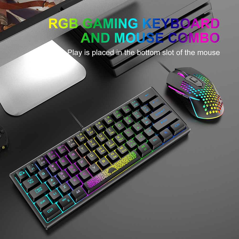 Jual K61 RGB Wired Keyboard 60 Percent 62 Keys Ergonomic Gaming Laptop ...