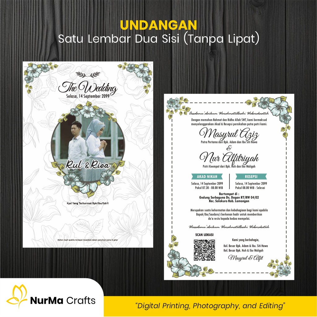 Jual Undangan Murah Simpel Minimalis Elegan (1 Lembar 2 Sisi) Kertas BC Kertas Jasmine | Shopee ...
