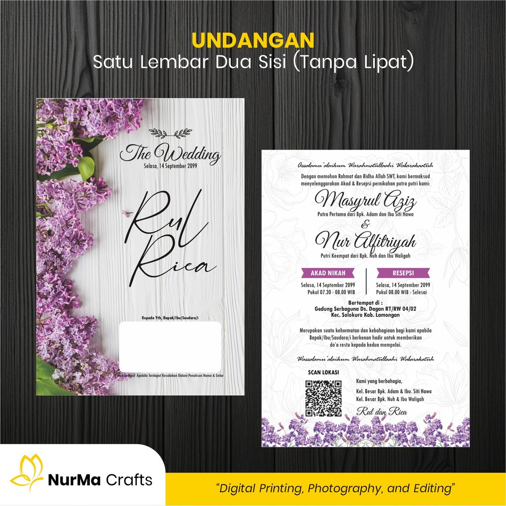 Jual Undangan Murah Simpel Minimalis Elegan (1 Lembar 2 Sisi) Kertas BC Kertas Jasmine | Shopee ...
