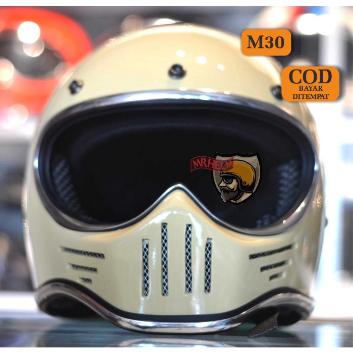 Jual Helm Custom Retro Cakil M30 White Broken List Chrome ( Mr Helm ...