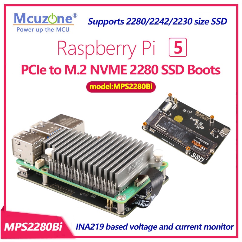 Jual MEPI MPS2280Bi Raspberry Pi 5 PCIe to M.2 NVME 2280 SSD Boots INA219 based voltage and ...