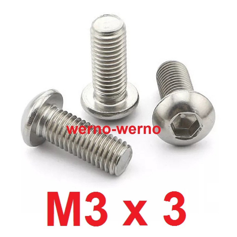 Jual Button Head M3x3 Stainless Bolt Hex Baut L M3*3 3mm x 3mm Screw Sekrup M3 SS304 ISO 7380 ...
