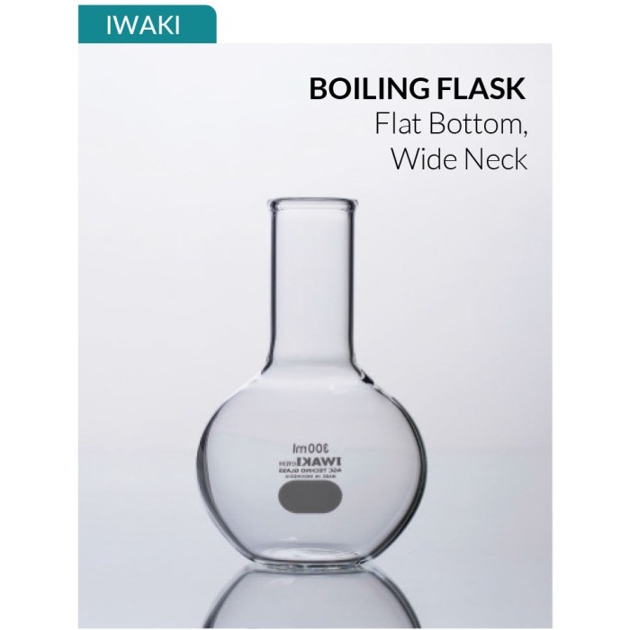 Jual BOILING FLASK 50ML. FLAT BOTTOM. WIDE NECK. LABU DIDIH 50ML. IWAKI ...