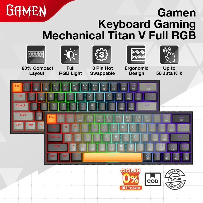 Jual GAMEN Keyboard Mechanical Gaming Titan V Titan V 60 Keyboard RGB ...