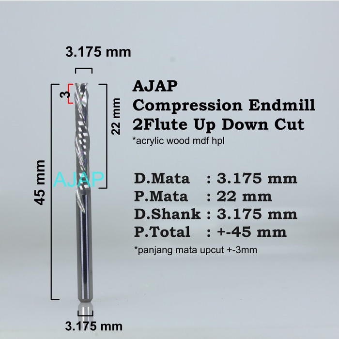 Jual BeliYukzzz- UP DOWN CUT ENDMILL 2F Mata ROUTER BIT 2Flute CNC KAYU ...
