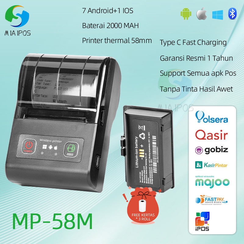 Jual Printer Thermal Dukungan Baterai Moka Pos Kasir Nota PPOB Alamat Label Printer Thermal ...