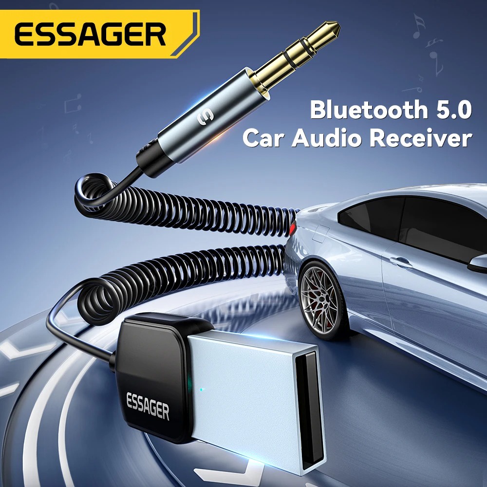 Jual ESSAGER Audio Bluetooth Receiver Adapter 5.0 USB AUX Spring Wire ...