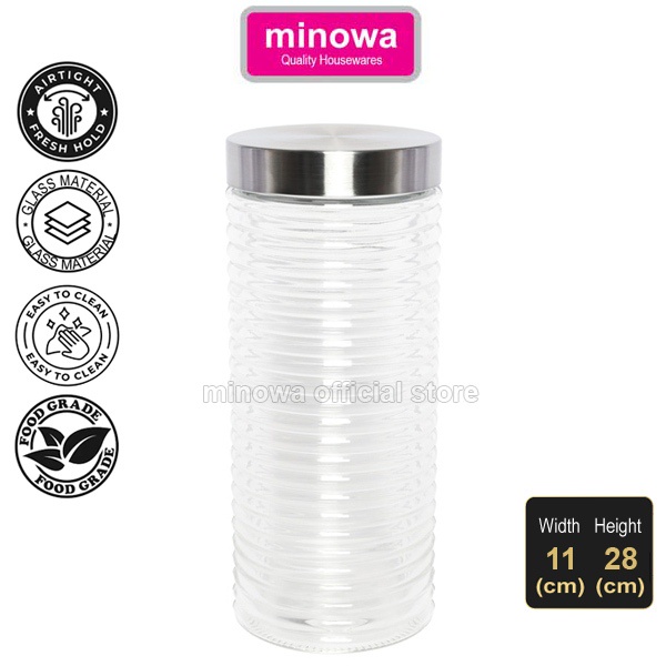 Jual Minowa Toples Kaca Model Ulir Horizontal Size 2000Ml, 1500Ml, 1100Ml, 700Ml Storage Jar ...