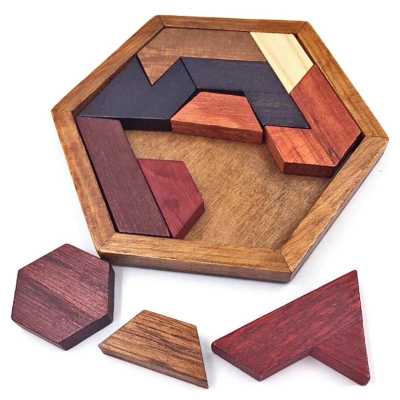 Jual Classical Hexagon Tangram Puzzle Wooden Brain Teasers For Kids ...