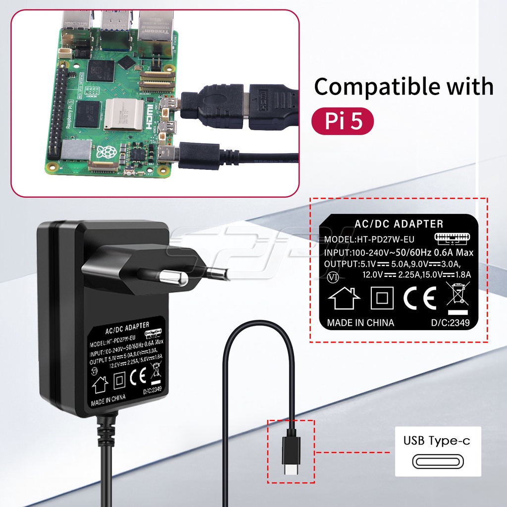 Jual MONEYRAIN 52Pi Raspberry Pi5 5V 5A Power Supply Adapter AC/DC 27W ...