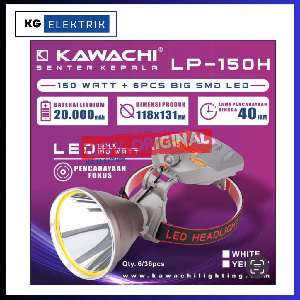 Jual KAWACHI SENTER KEPALA 150W LP 150 H SUPER LED TERANG ORIGINAL BODY ...