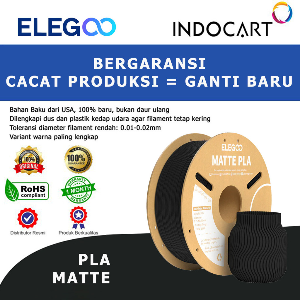 Jual IndoCart 3D Printer Filament Elegoo PLA Matte Colored 1.75mm 1Kg | Shopee Indonesia