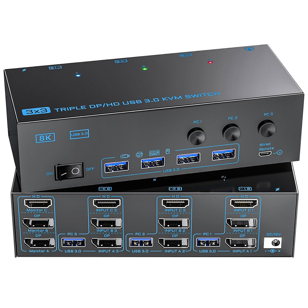 Jual KVM Switch 3 Computers 3 Monitors HDMI-compatible+ DisplayPort USB ...