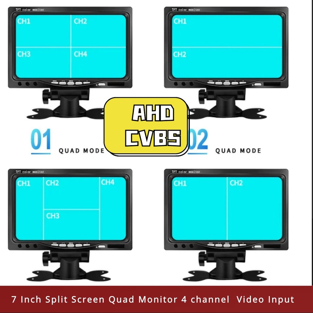 Jual NEW AHD 1080P CVBS 7 Inch Split Screen Quad Monitor 4 channel ...