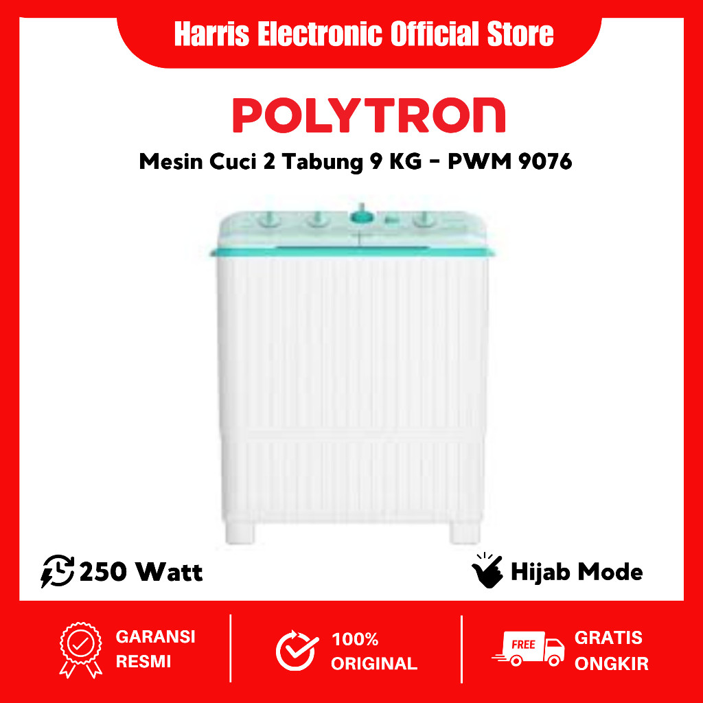 Jual POLYTRON Mesin Cuci 2 Tabung 9 KG Samba Series Hijab - PWM 9076 ...