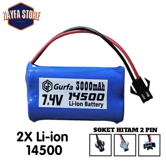 Jual Baterai RC/ Baterai Cas 2x Li-ion 14500 3000mAh 7.4V Soket Hitam 2 ...