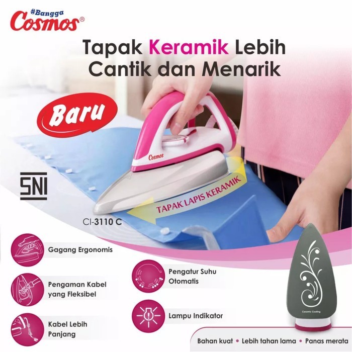 Jual Cosmos Setrika Listrik Ceramic Soleplate CI 3110 C 3110C Tapak ...
