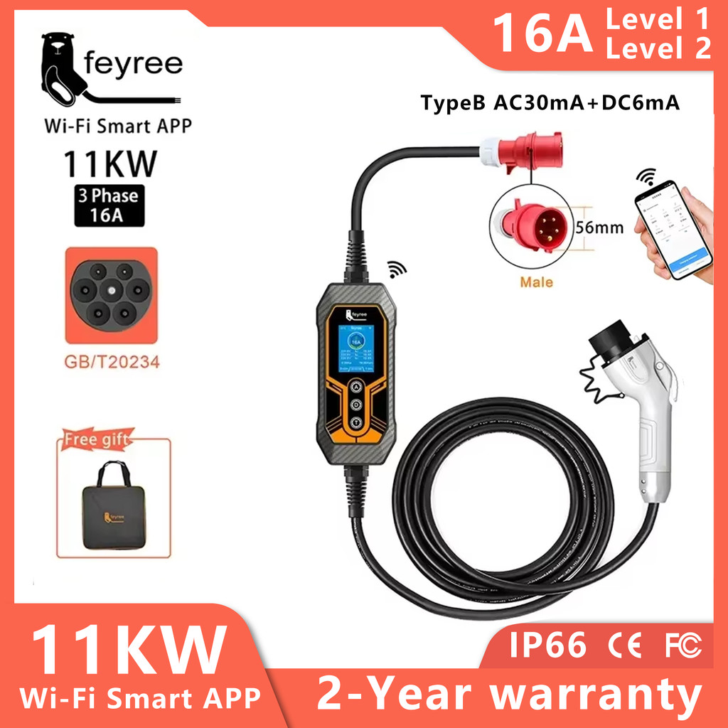 Jual feyree GB/T Portable EV Charger EVSE 11KW 16A 3Phase APP WIFI Version 7KW 32A 1Phase for ...