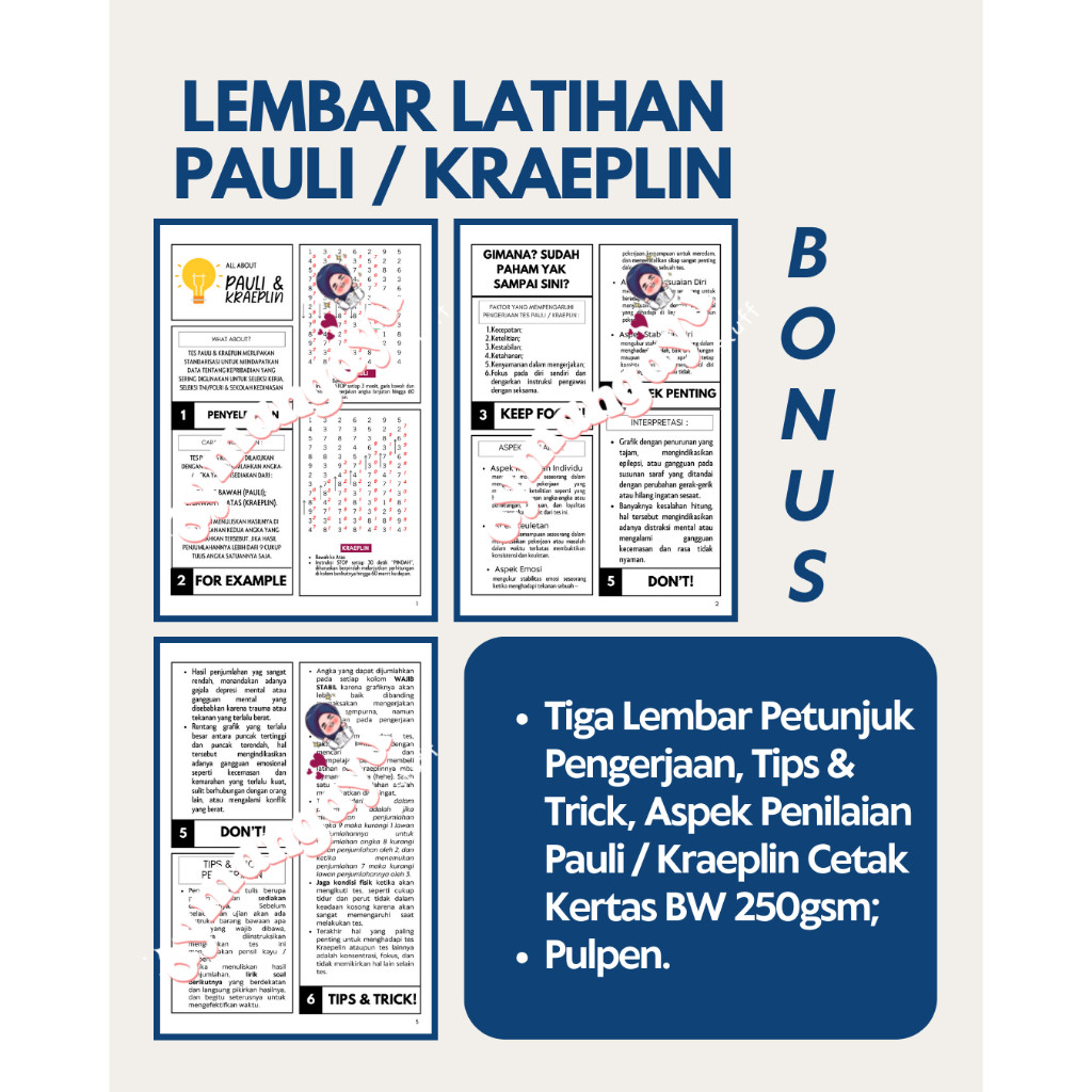 Jual LEMBAR TES KORAN / TES PAULI / TES KRAEPLIN A3 (10 Lembar ...