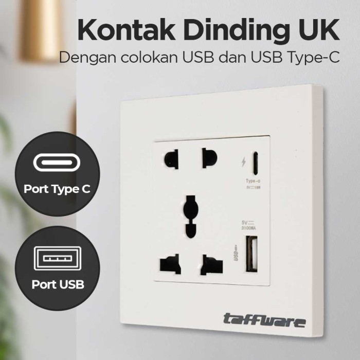 Jual Stop Kontak Dinding UK + 2 Port USB Type C Socket ORIGINAL ...