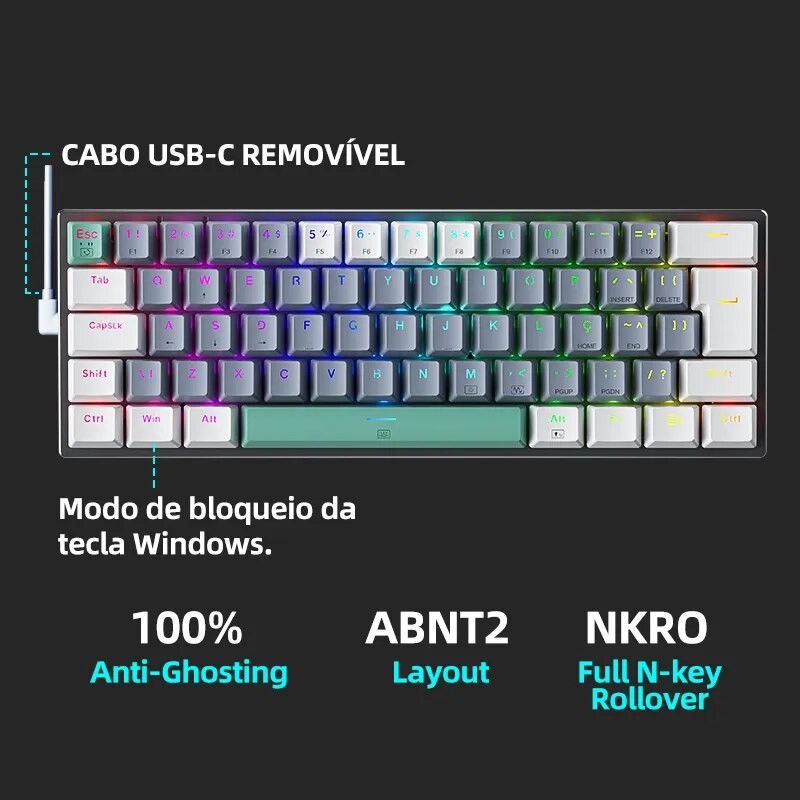 Jual Machenike K500-B61 Mini Mechanical Keyboard 60% ABNT2 Layout RGB ...
