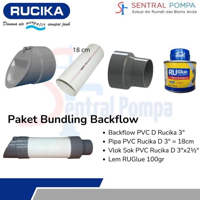 Jual Paket Backflow RUCIKA 3" x 2 1/2" Back Flow Valve PVC 3 x 2,5 inch ...