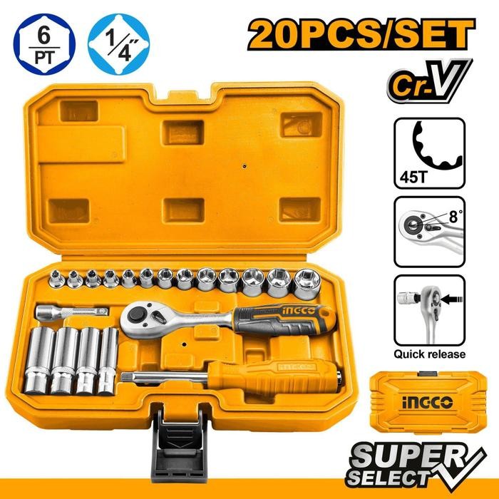 Jual Ingco Kunci Sock Ratchet Set 20 Pcs Drive 1/4 Inch Kunci Socket ...