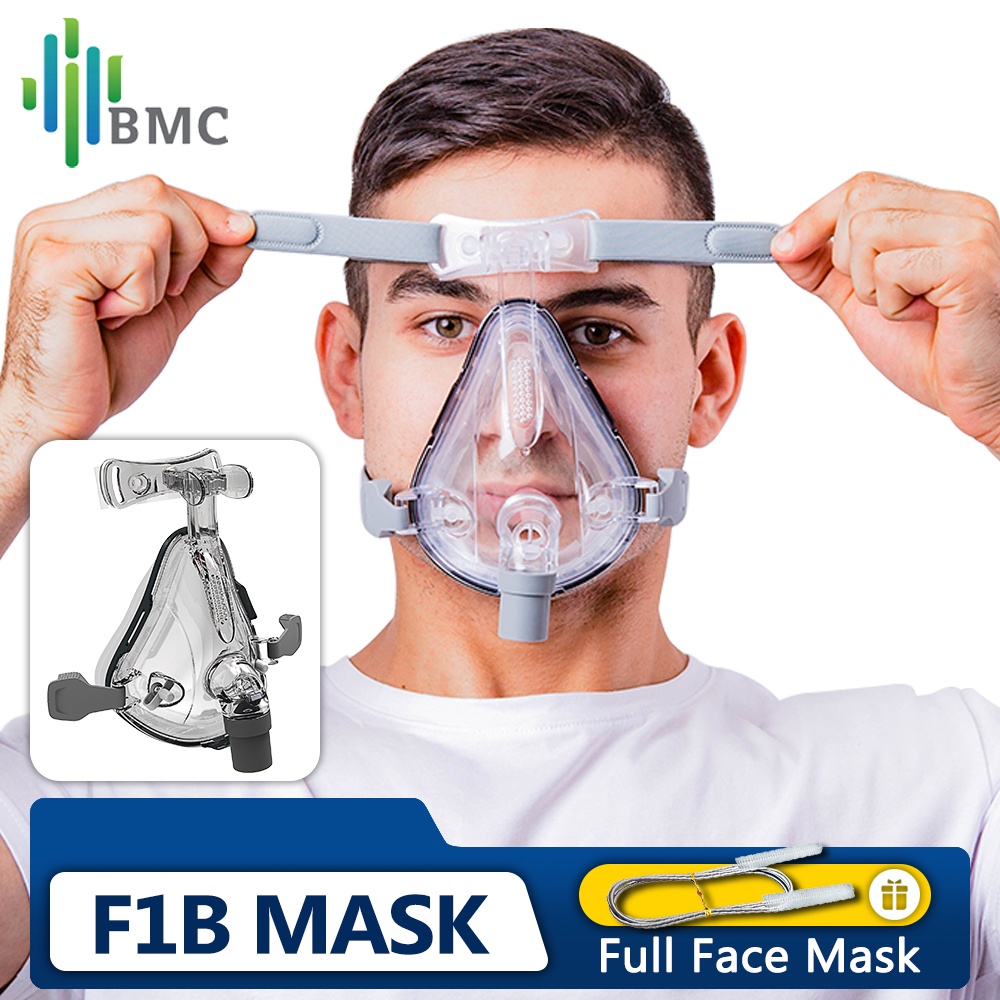 Jual New BMC Full Face Mask F1B CPAP Mask BiPAP Accessories With Headgear Forehead Support Pads ...