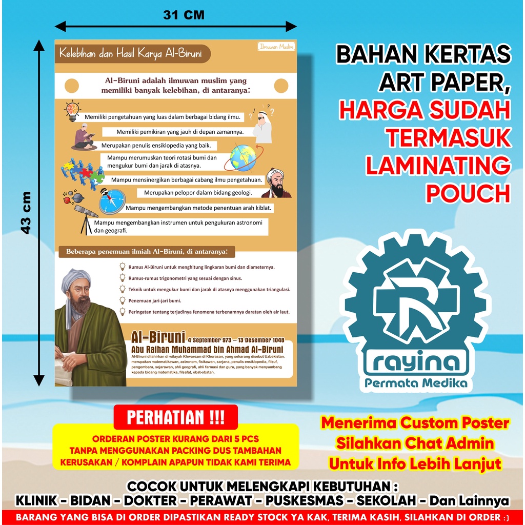 Jual Poster Edukasi Ilmuwan Muslim Al Biruni | Shopee Indonesia