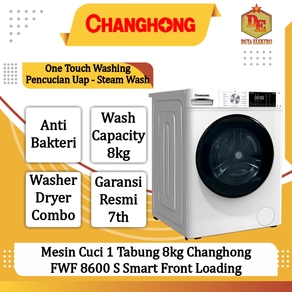 Jual Mesin Cuci 1 Tabung 8kg Changhong FWF 8600 S Smart Front Loading | Shopee Indonesia